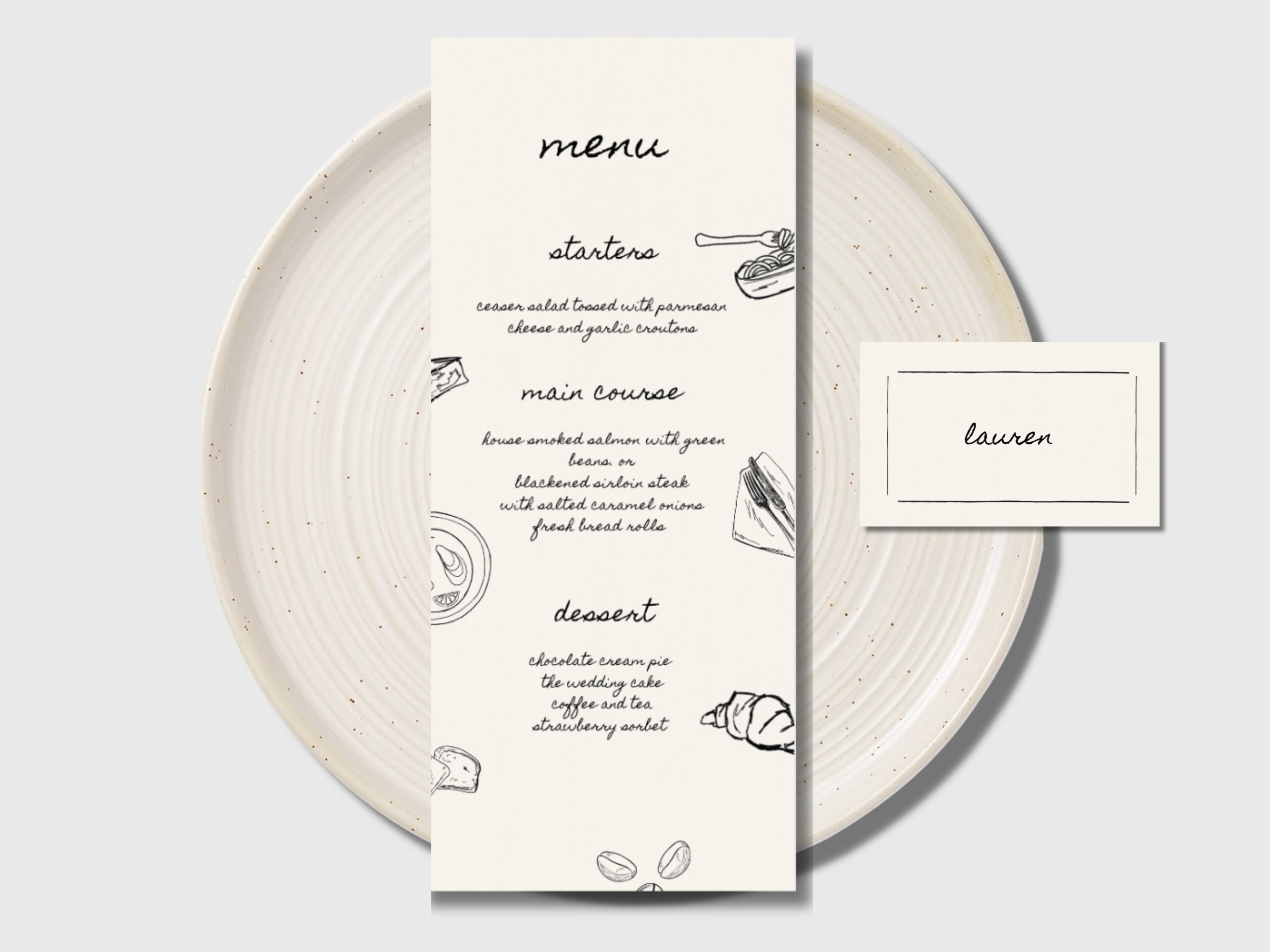 Menu + Place Card Template, Funky Wedding Menu, Whimsical, Hand Drawn ...