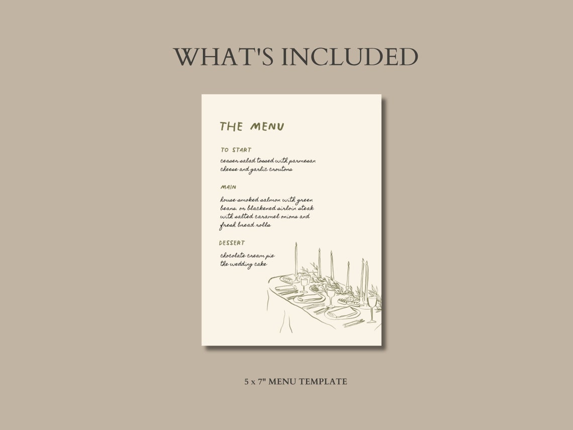 Dinner Menu, Whimsical, Artsy, Unique, Hand Drawn Dinner Menu, Digital ...