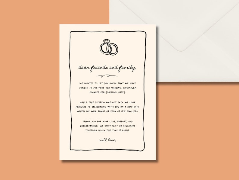 Modern, Minimalist, Hand-drawn Wedding Postponement Invitation Template ...