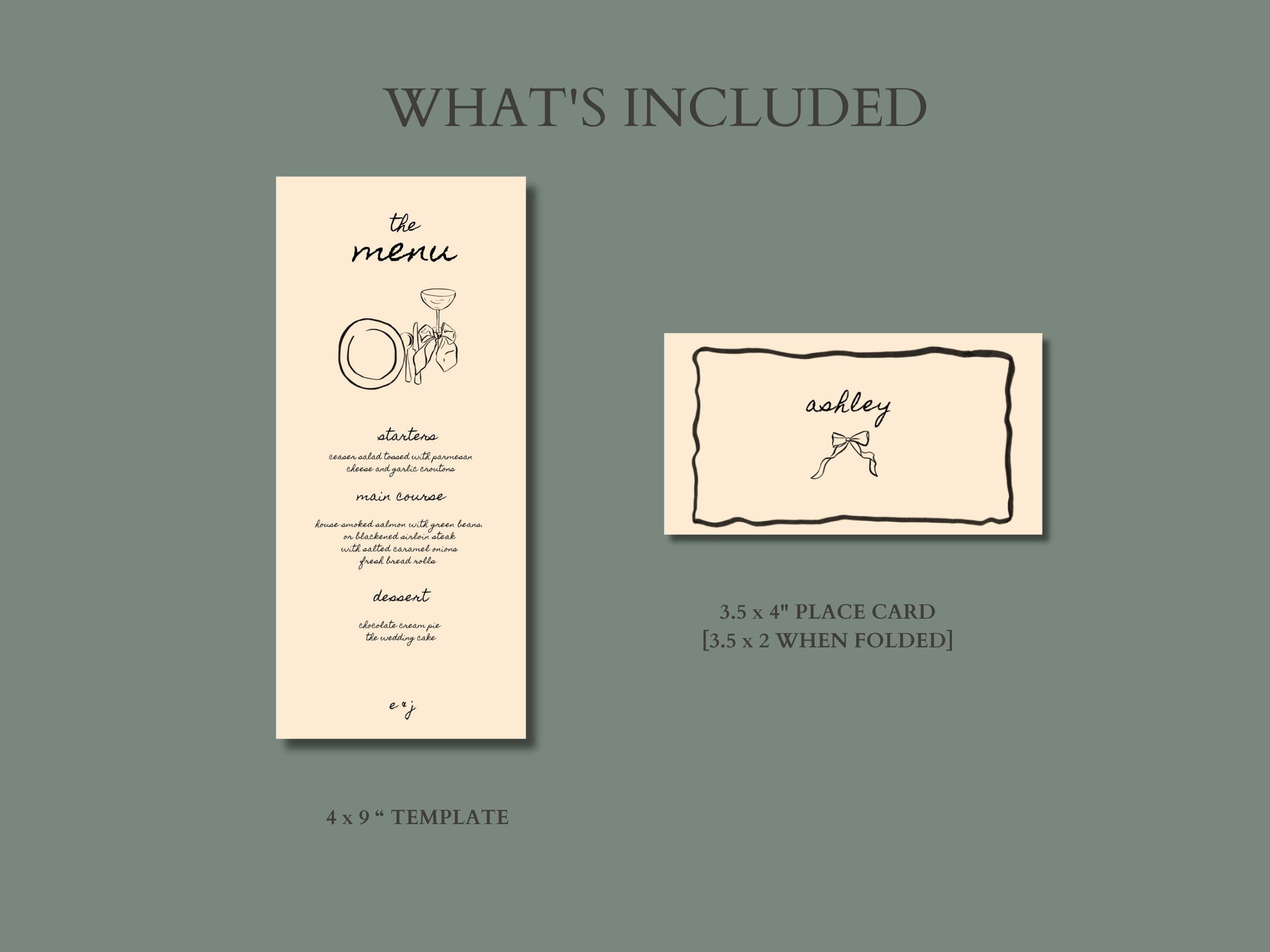 Dinner Menu + Place Card, Unique, Hand Drawn Designs, Elevated, Elegant ...