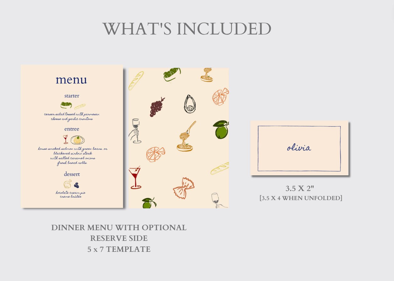 Menu Place Card Colorful Minimalist Dinner Menu Hand - Etsy