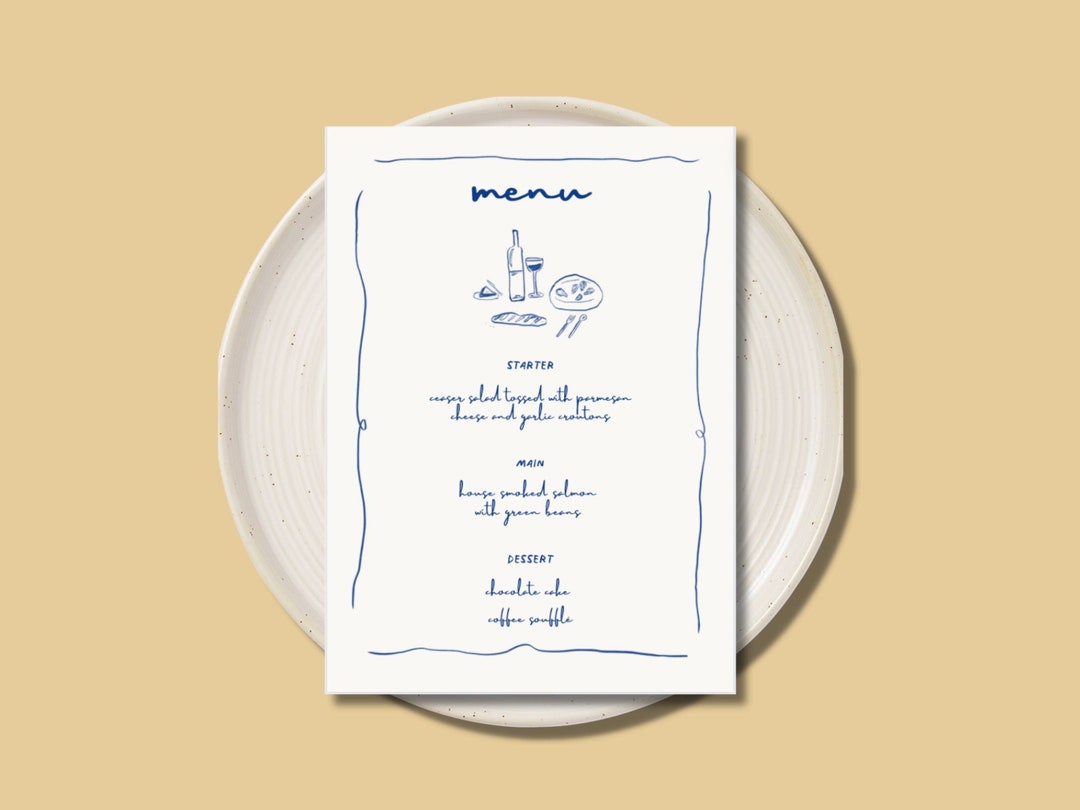 Coastal Inspired Dinner Menu, Artsy,, Minimalist, Hand Drawn, Digital ...