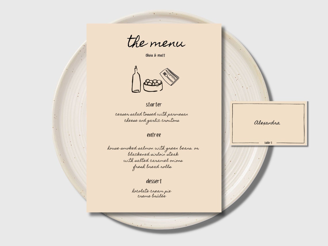 Dinner Menu Place Card, Minimalist, Elevated, Chic Menu. Dinner Party ...