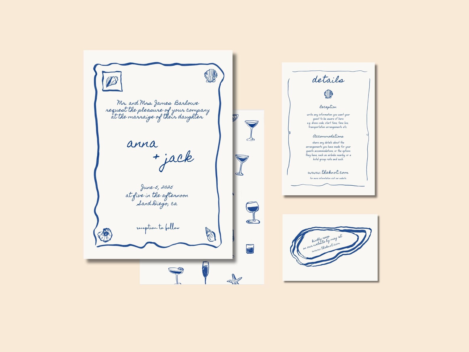 Coastal Wedding Invitation Set, Whimsical Invitations, Artsy, Elevated ...