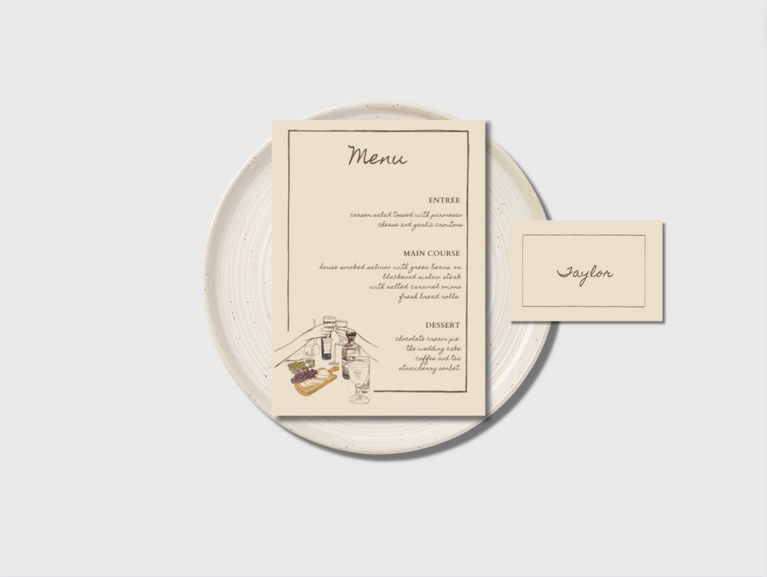 Menu + Place Card Template, Wedding Menu, Whimsical, Hand Drawn ...