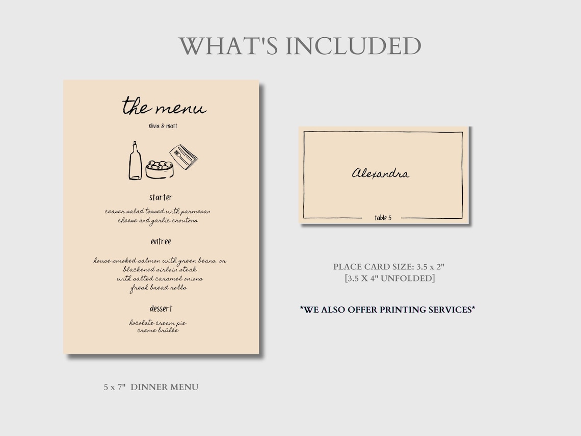 Dinner Menu Place Card, Minimalist, Elevated, Chic Menu. Dinner Party ...