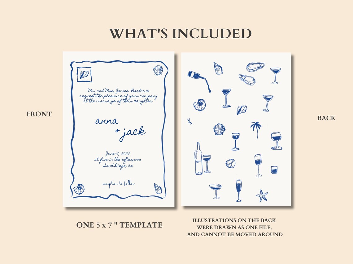 Coastal Wedding Invitation Set, Whimsical Invitations, Artsy, Elevated ...
