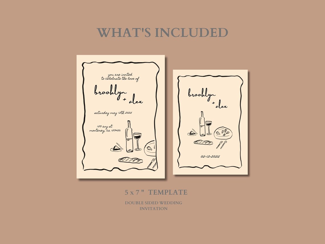 Artsy Wedding Invitation, Double Sided, Minimalist, Elevated Template ...