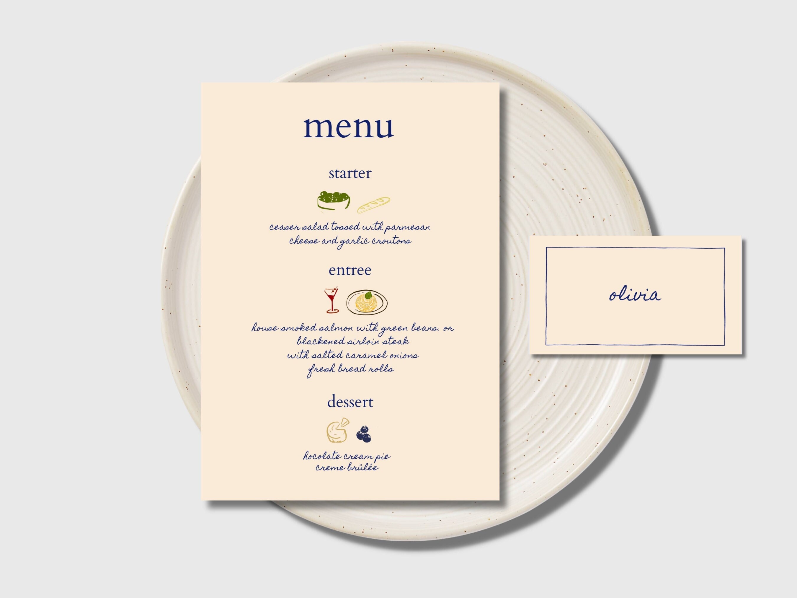 Menu Place Card Colorful Minimalist Dinner Menu Hand - Etsy