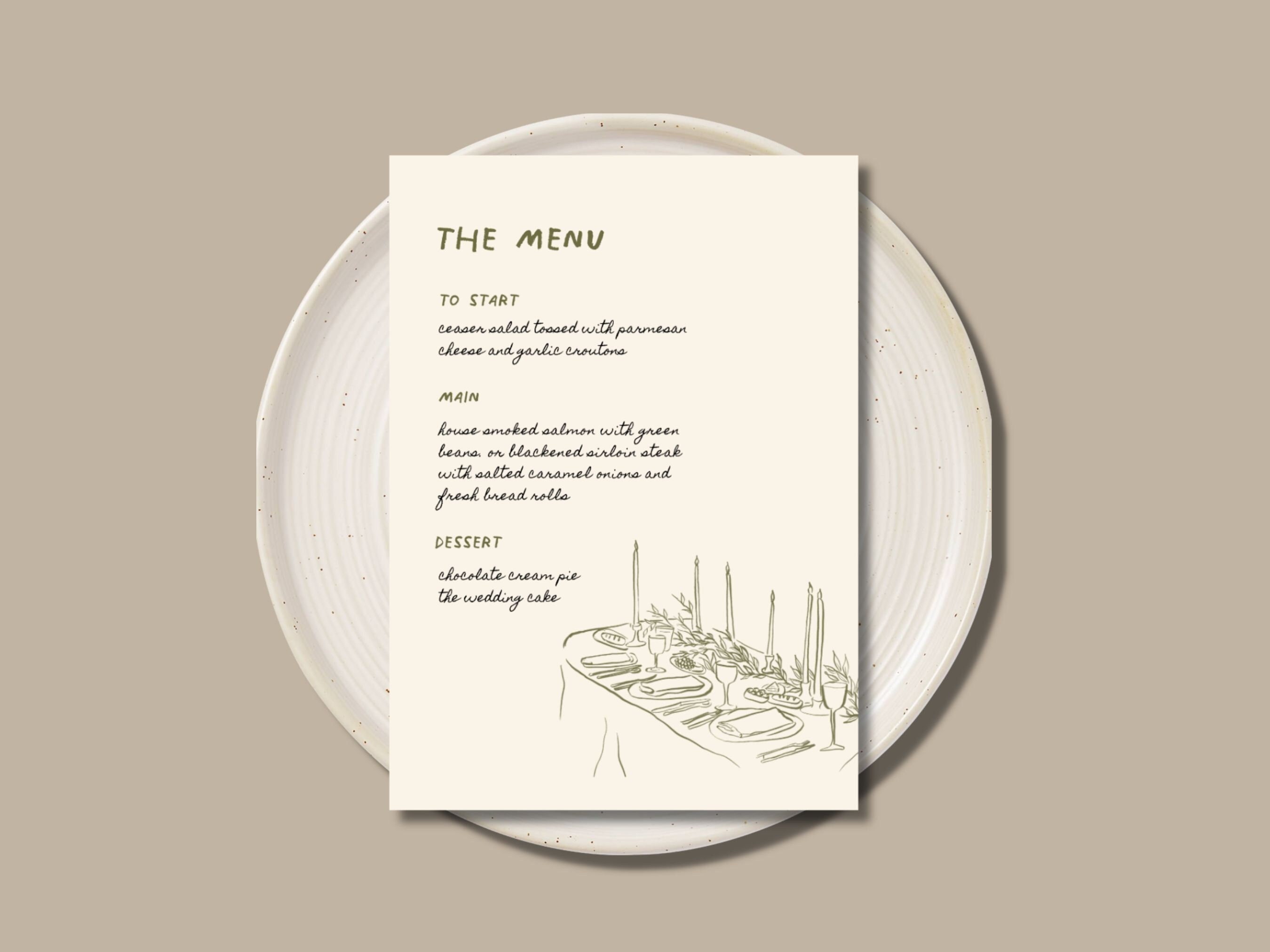 Dinner Menu Whimsical Artsy Unique Hand Drawn Dinner Menu - Etsy