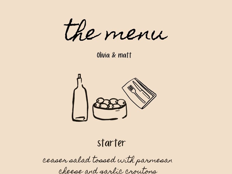 Dinner Menu Place Card, Minimalist, Elevated, Chic Menu. Dinner Party ...