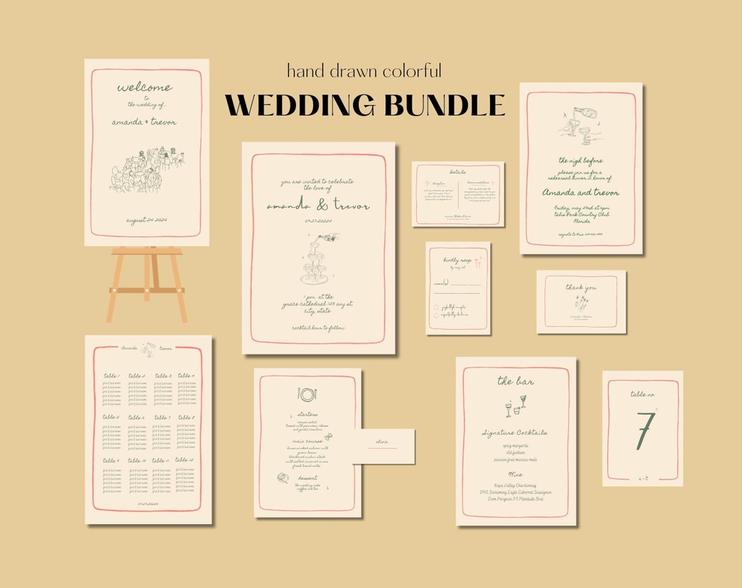Colorful, Whimsical, Wedding Bundle | Hand Drawn, - Etsy
