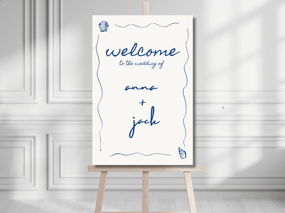 Coastal, Whimsical, Welcome Sign, Wedding Stationery, Hand Drawn ...