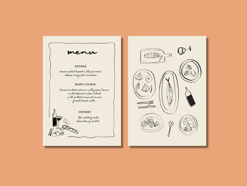 Sketched Artsy Hand Drawn Menu Double Sided Fun - Etsy