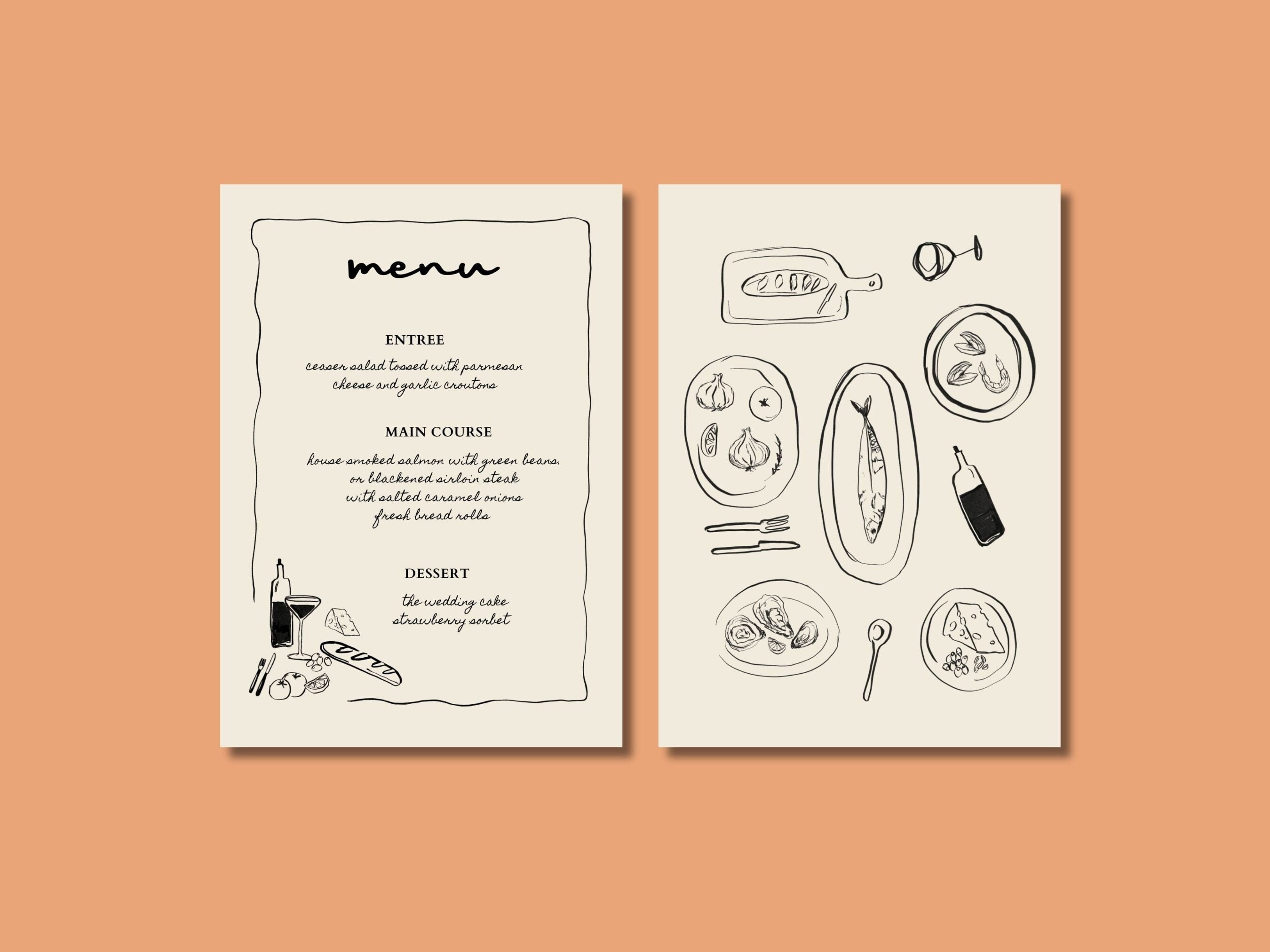 Sketched Artsy Hand Drawn Menu Double Sided Fun - Etsy