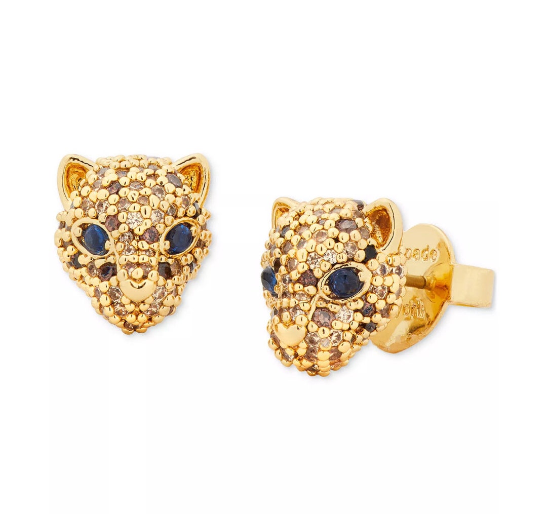Gold-tone Winter Carnival Pavé Leopard Stud Earrings - Etsy