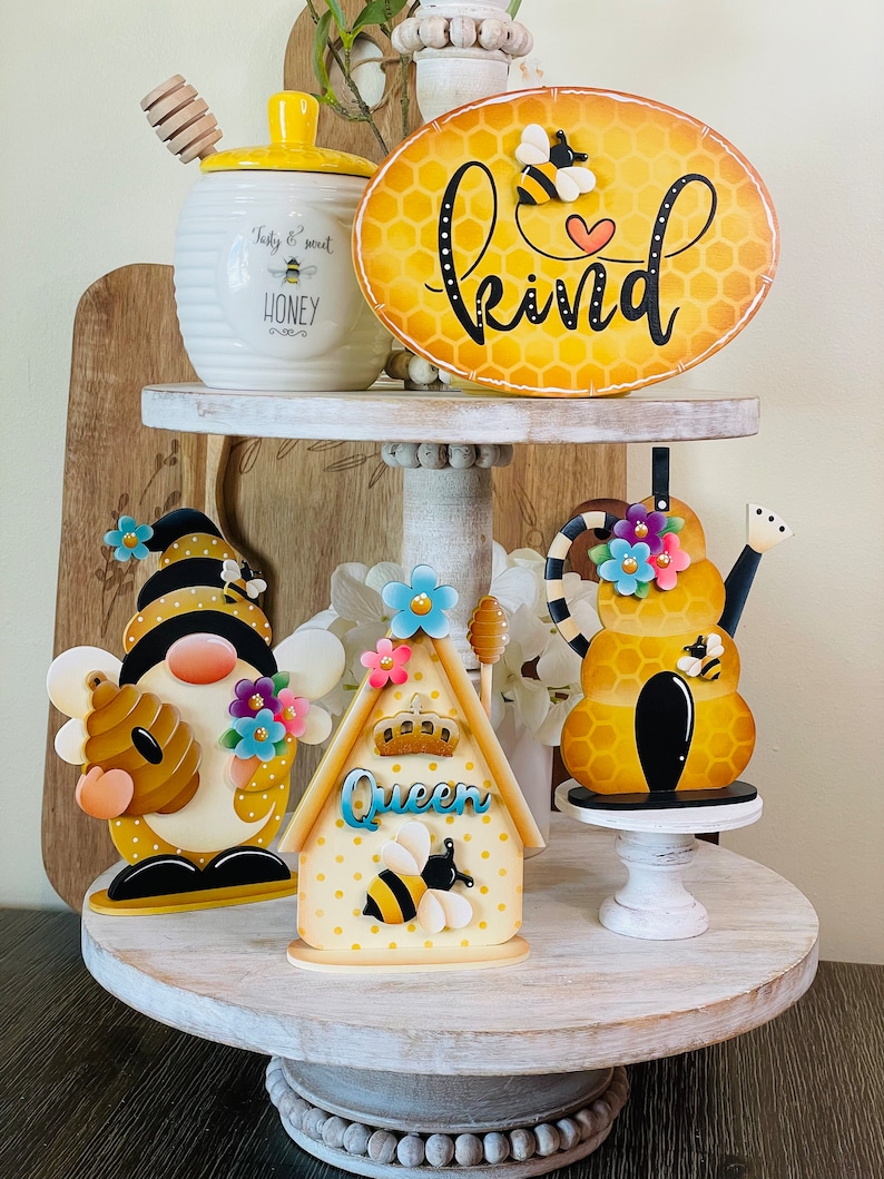 Bee Kind Sign, Bee Tiered Tray Decor, Honey Bee Sign, Shelf Sitter ...