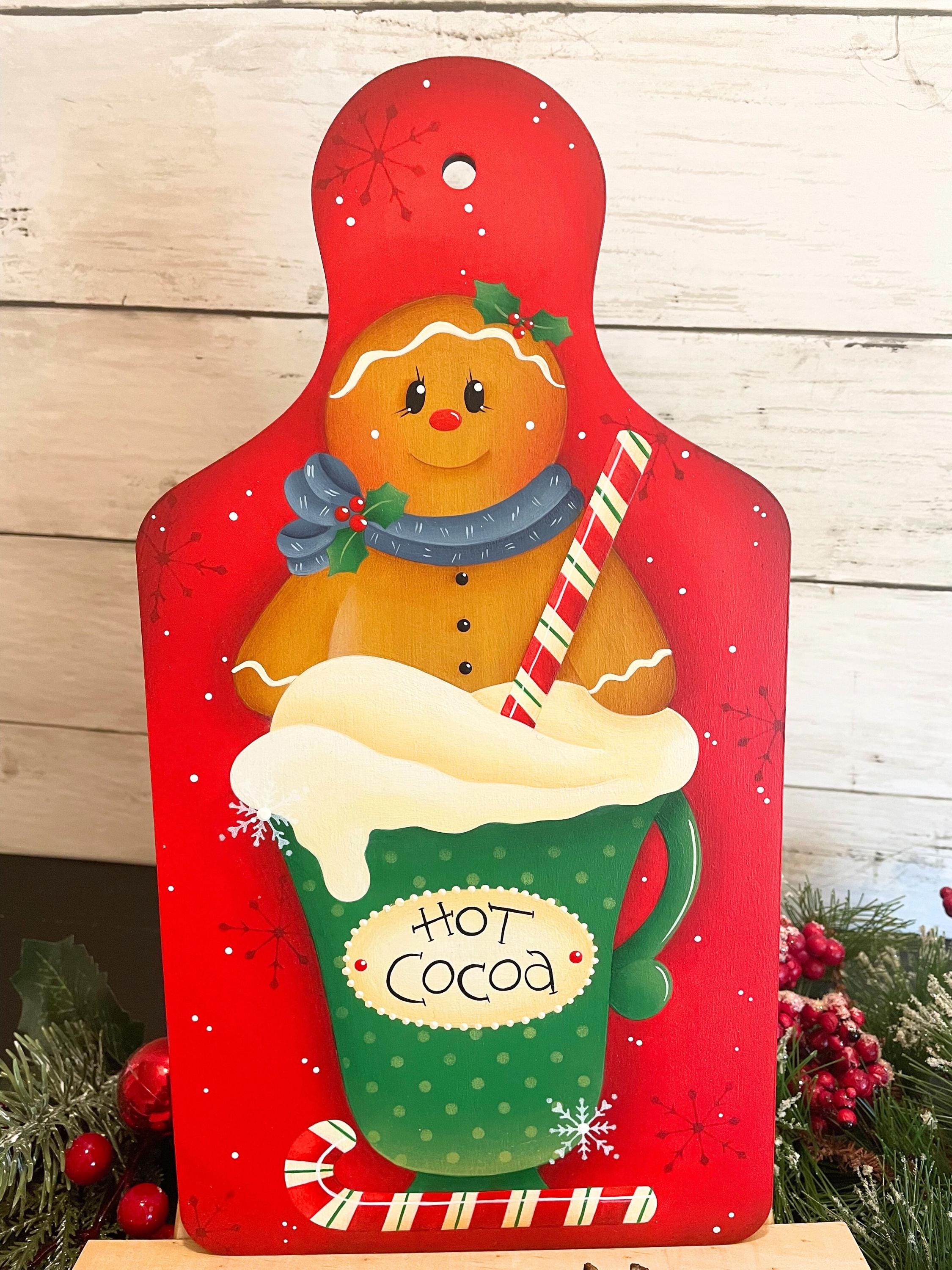 Gingerbread With Peppermint Hot Cocoa Breadboard, Hand Painted ...
