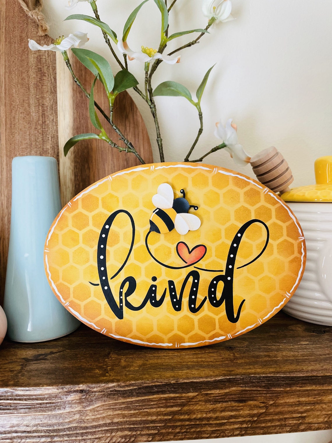 Bee Kind Sign, Bee Tiered Tray Decor, Honey Bee Sign, Shelf Sitter ...