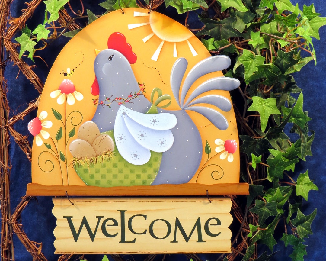 Henny Penny Welcome Sign, Handpainted Wood Seasonal Decor, Spring ...