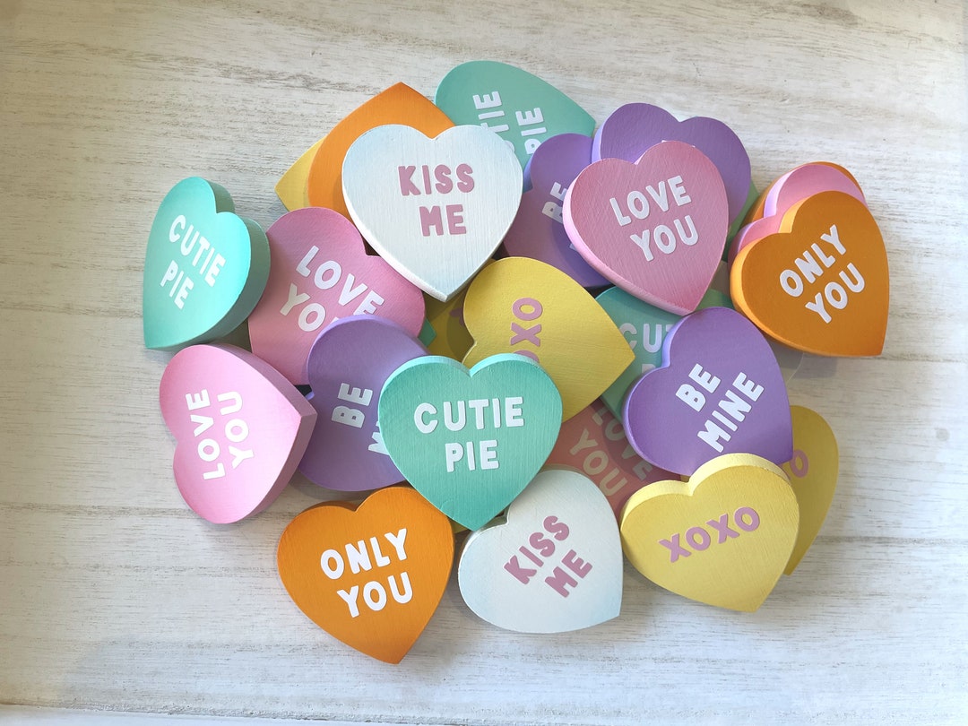 Conversation Candy Hearts (set of 6), Valentine's Day, Handpainted Wood ...