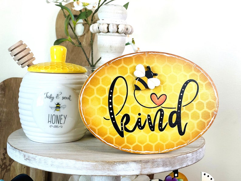 Bee Kind Sign, Bee Tiered Tray Decor, Honey Bee Sign, Shelf Sitter ...