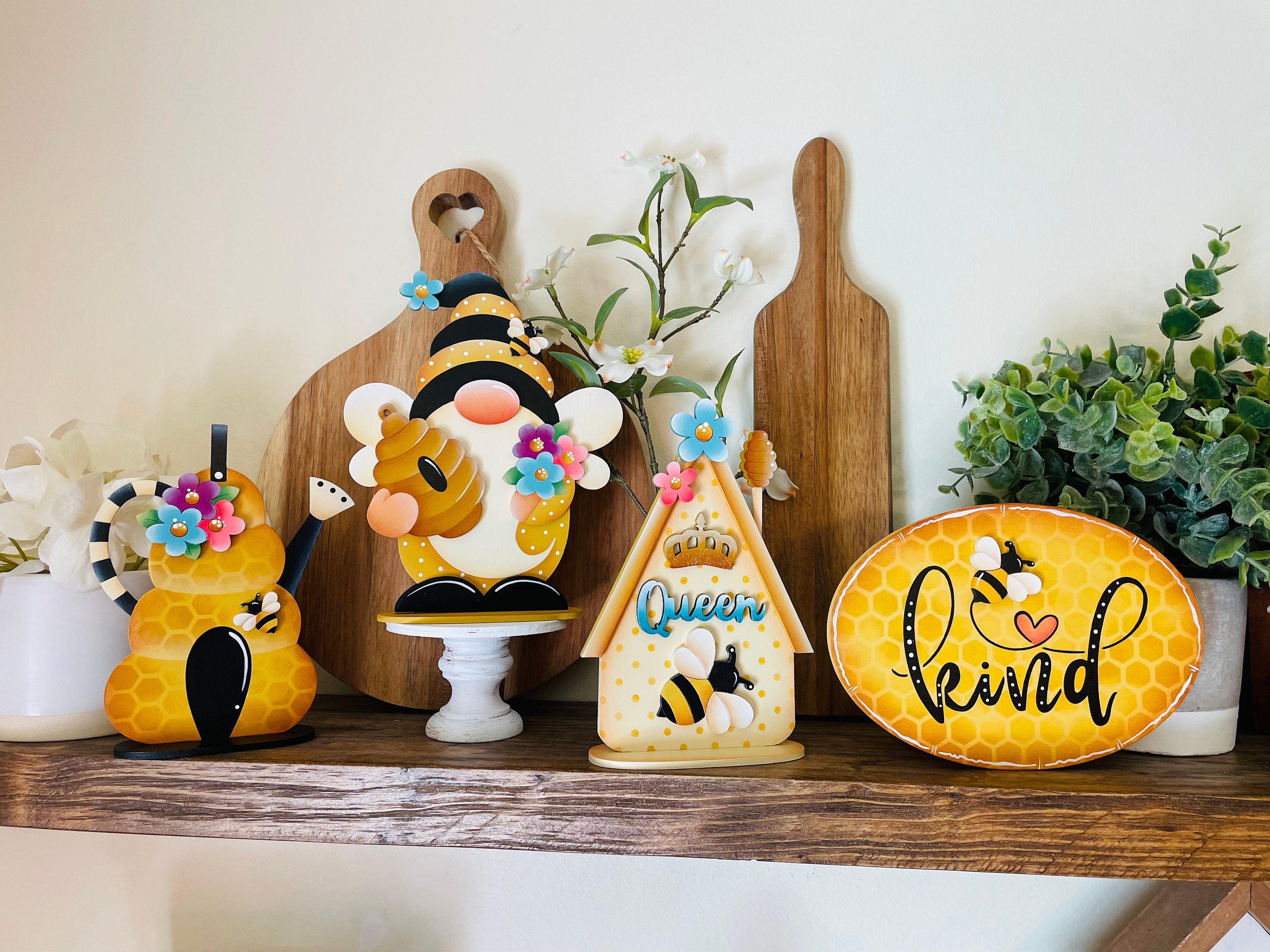 Honey Bee, Bee Tiered Tray Decor, Wood Honey Bee Fridge Magnet / Shelf ...