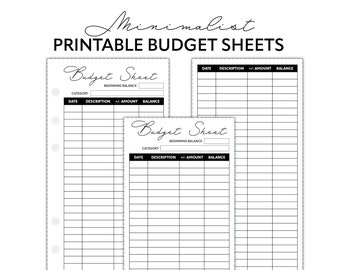 Minimalist Printable Color Budget Sheets - Etsy