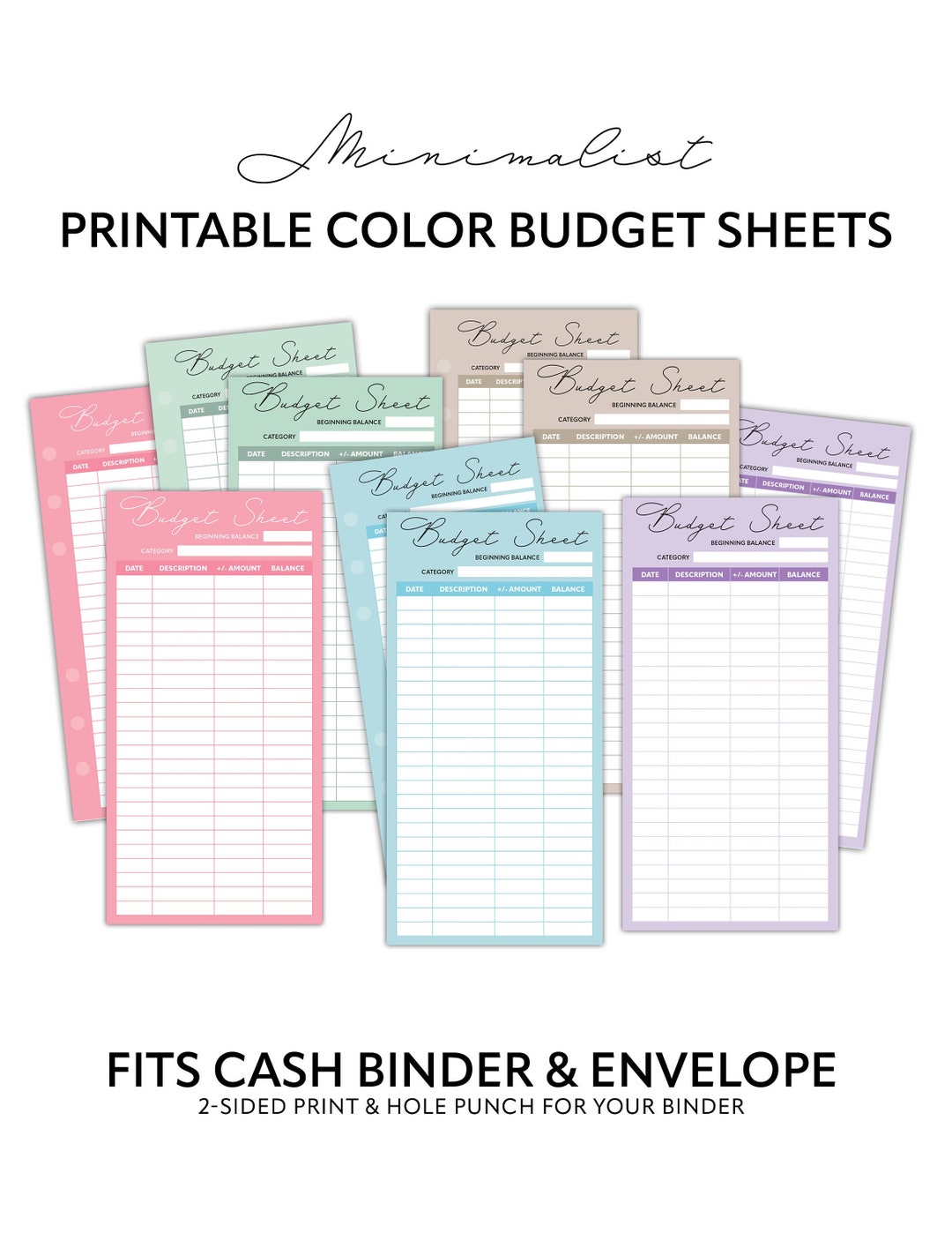 Minimalist Printable Color Budget Sheets - Etsy
