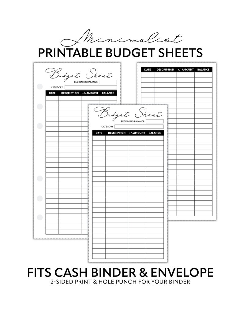 Minimalist Printable Budget Sheets - Etsy