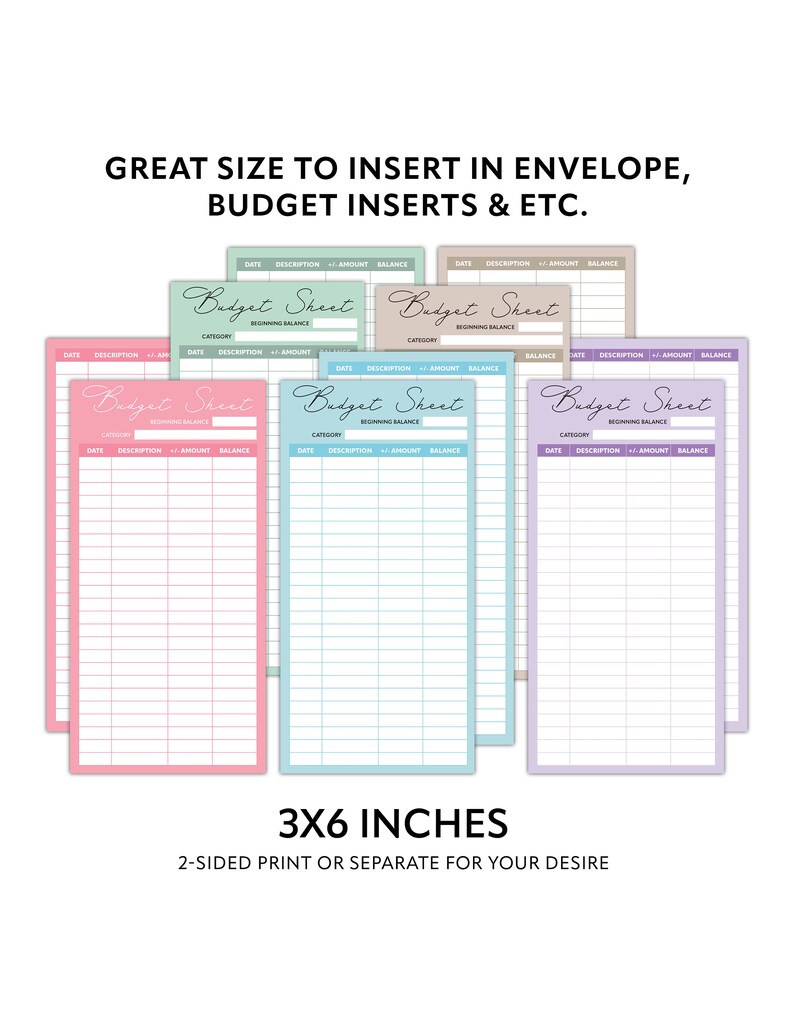 Minimalist Printable Color Budget Sheets - Etsy