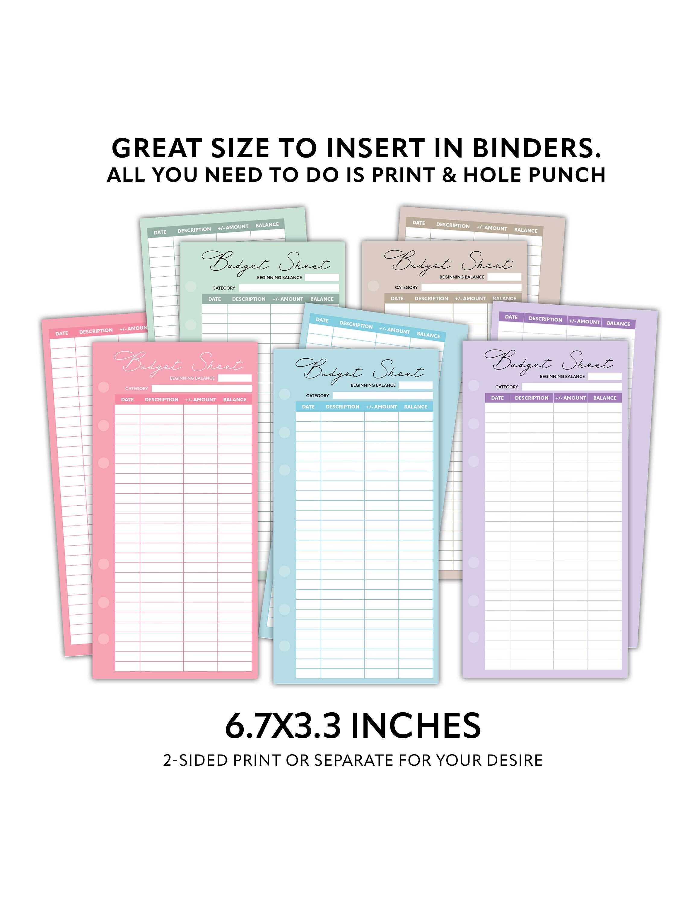 Minimalist Printable Color Budget Sheets - Etsy