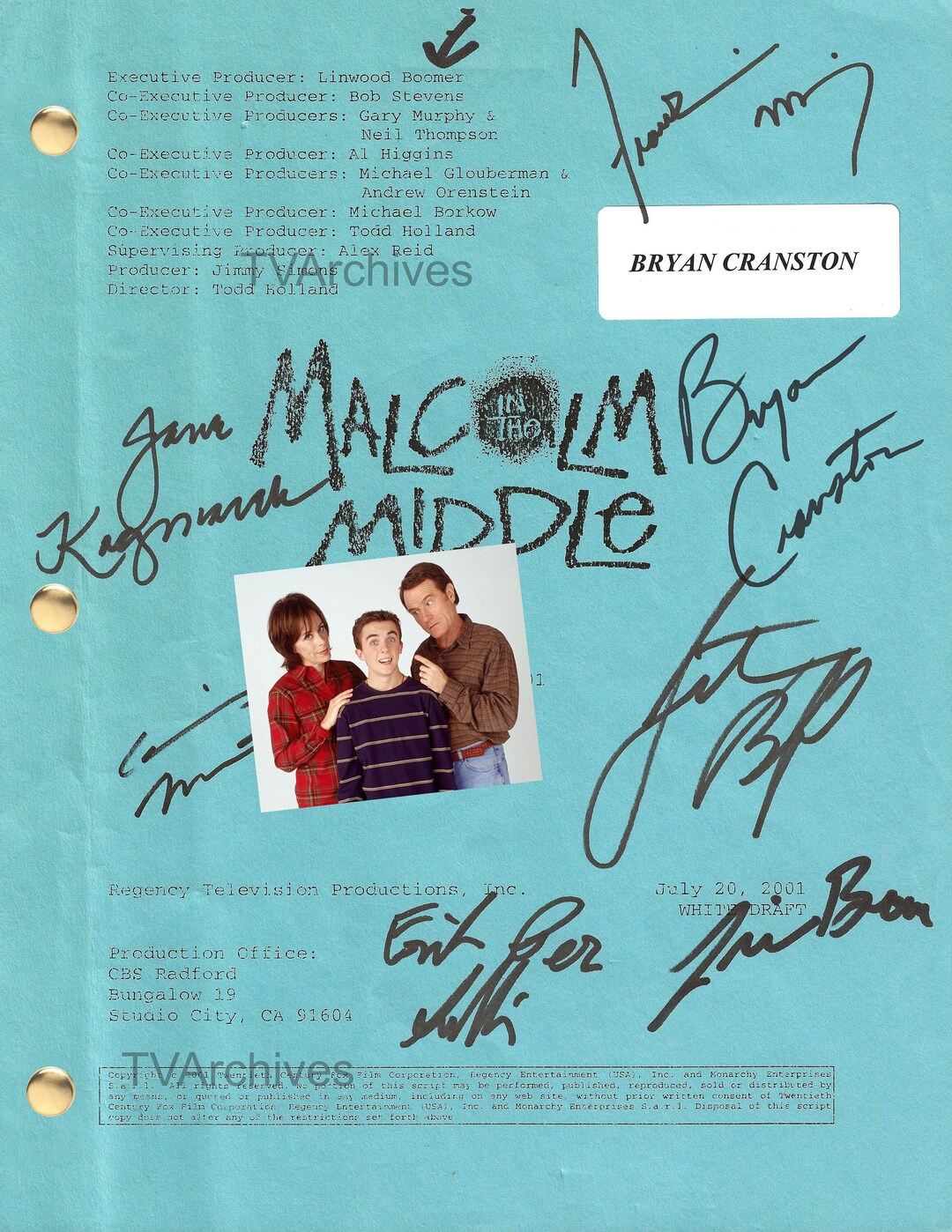 Bryan Cranston MALCOLM in the MIDDLE TV Series Script, Cast Signed ...