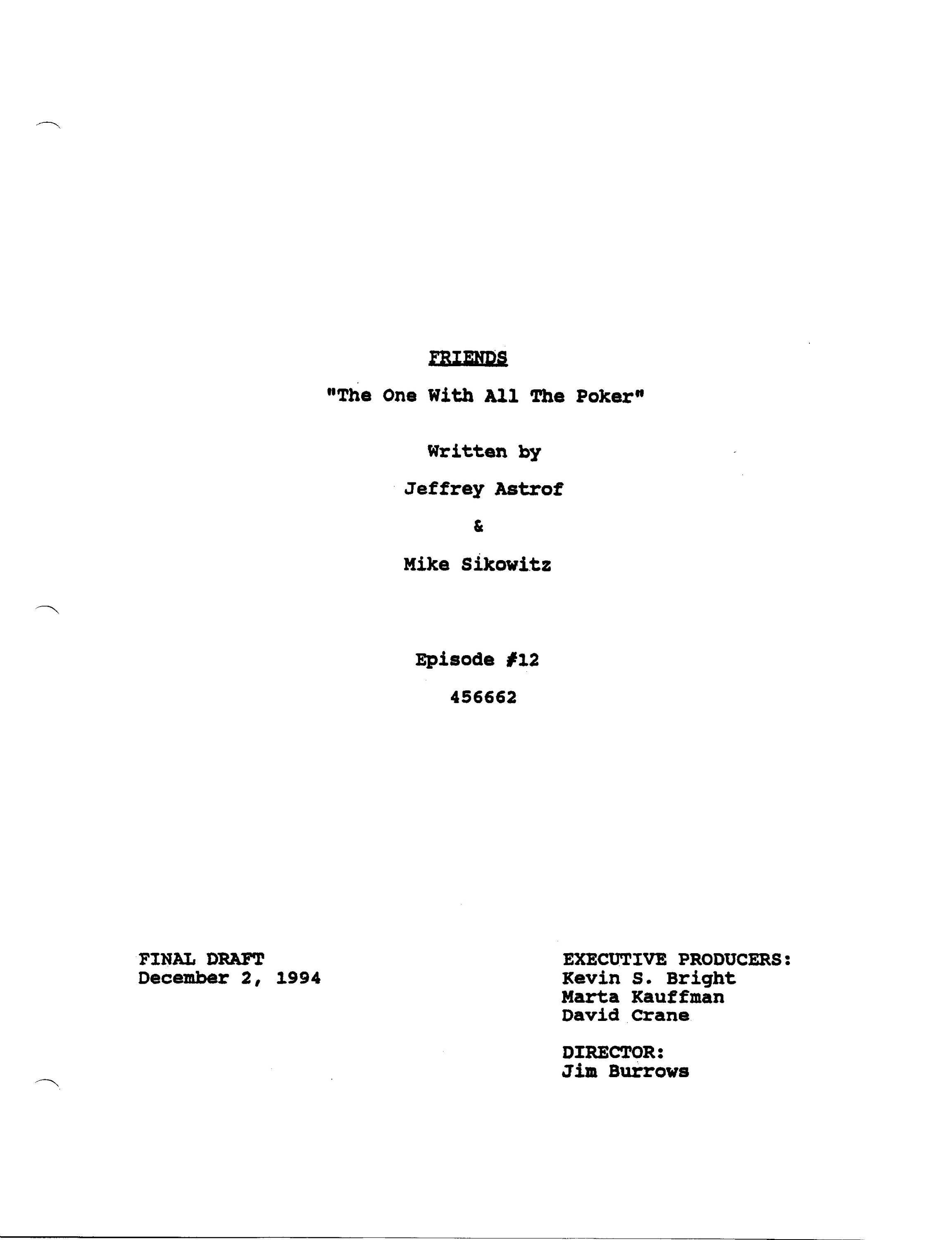 FRIENDS TV Series Script, Season 1, Jennifer Aniston, Lisa Kudrow, Matt ...