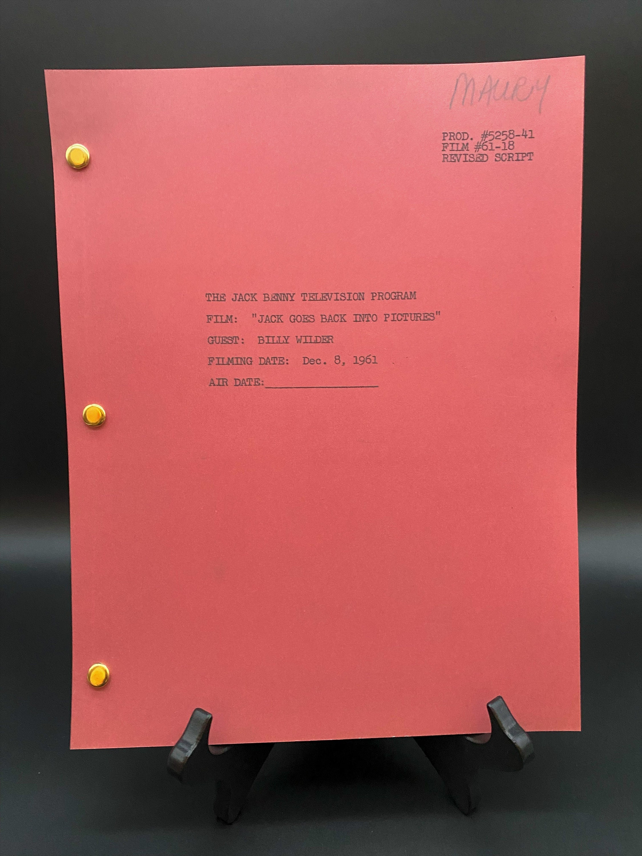 JACK BENNY Program TV Series Script, Director Billy Wilder, 1961 Comedy ...