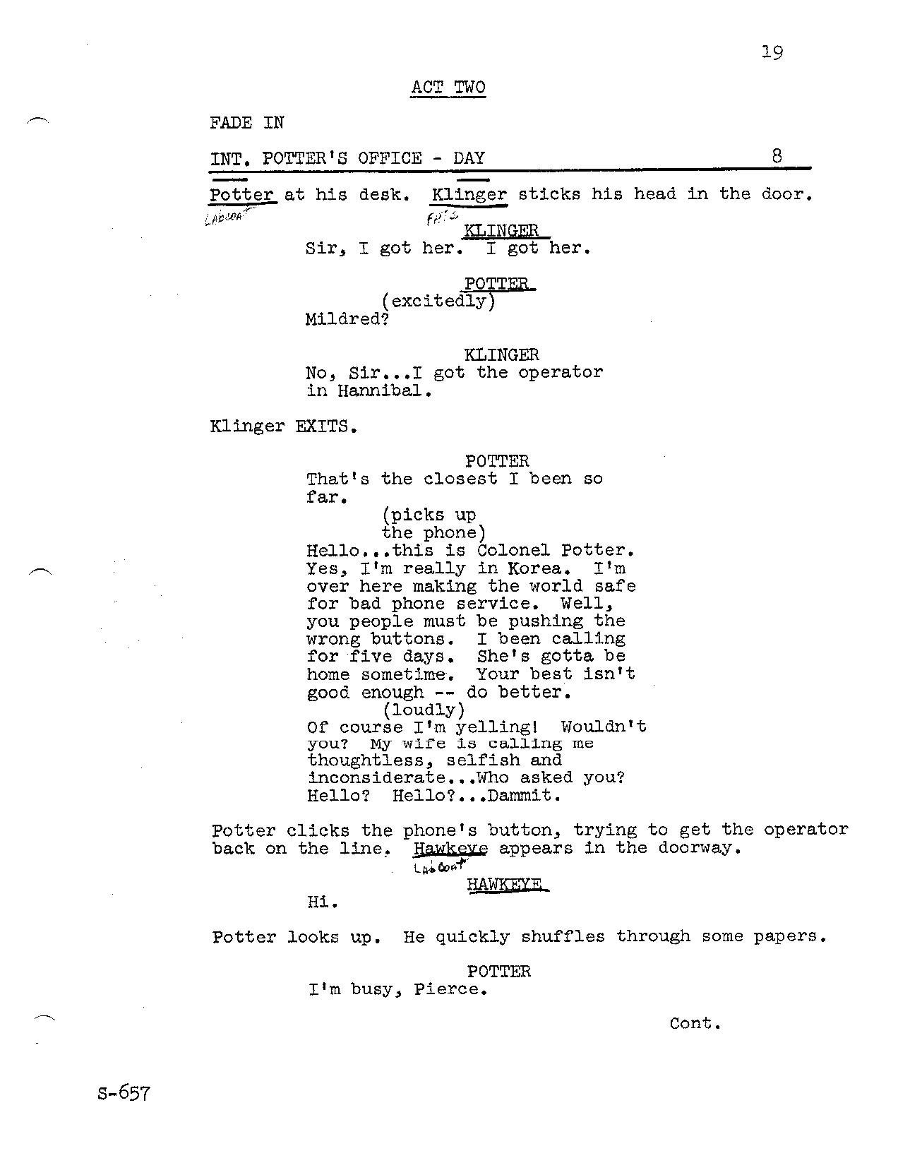 MASH TV Series Script, Wardrobe Department, Alan Alda, Mike Farrell ...