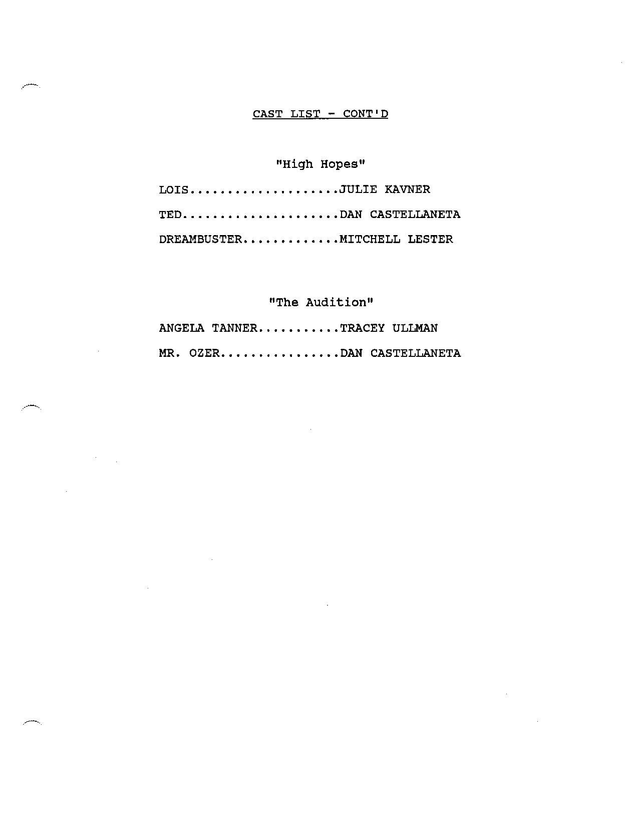 TRACEY ULLMAN SHOW, Tv Series Script, Dan Castellaneta, Julie Kavner ...