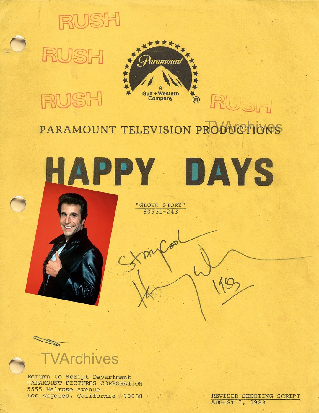 HAPPY DAYS TV Series Script, Copy of Henry Winkler Aka the Fonz Signed ...