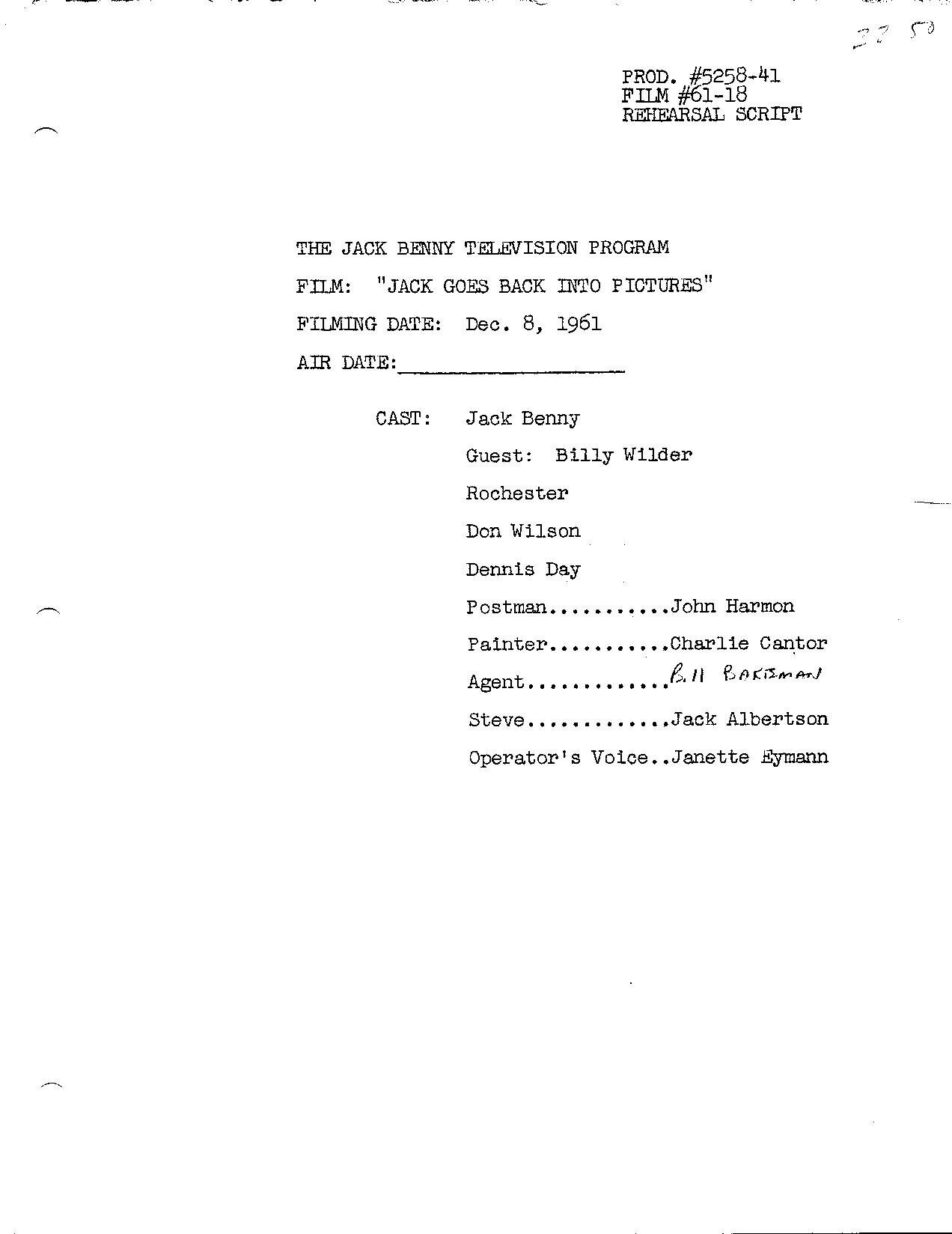 JACK BENNY Program TV Series Script, Director Billy Wilder, 1961 Comedy ...