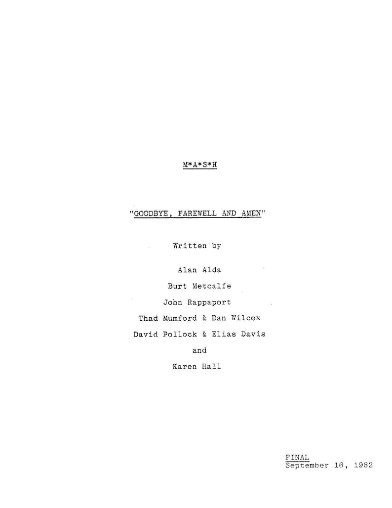 MASH TV Series Finale, Goodbye Farewell and Amen Last Episode Script ...