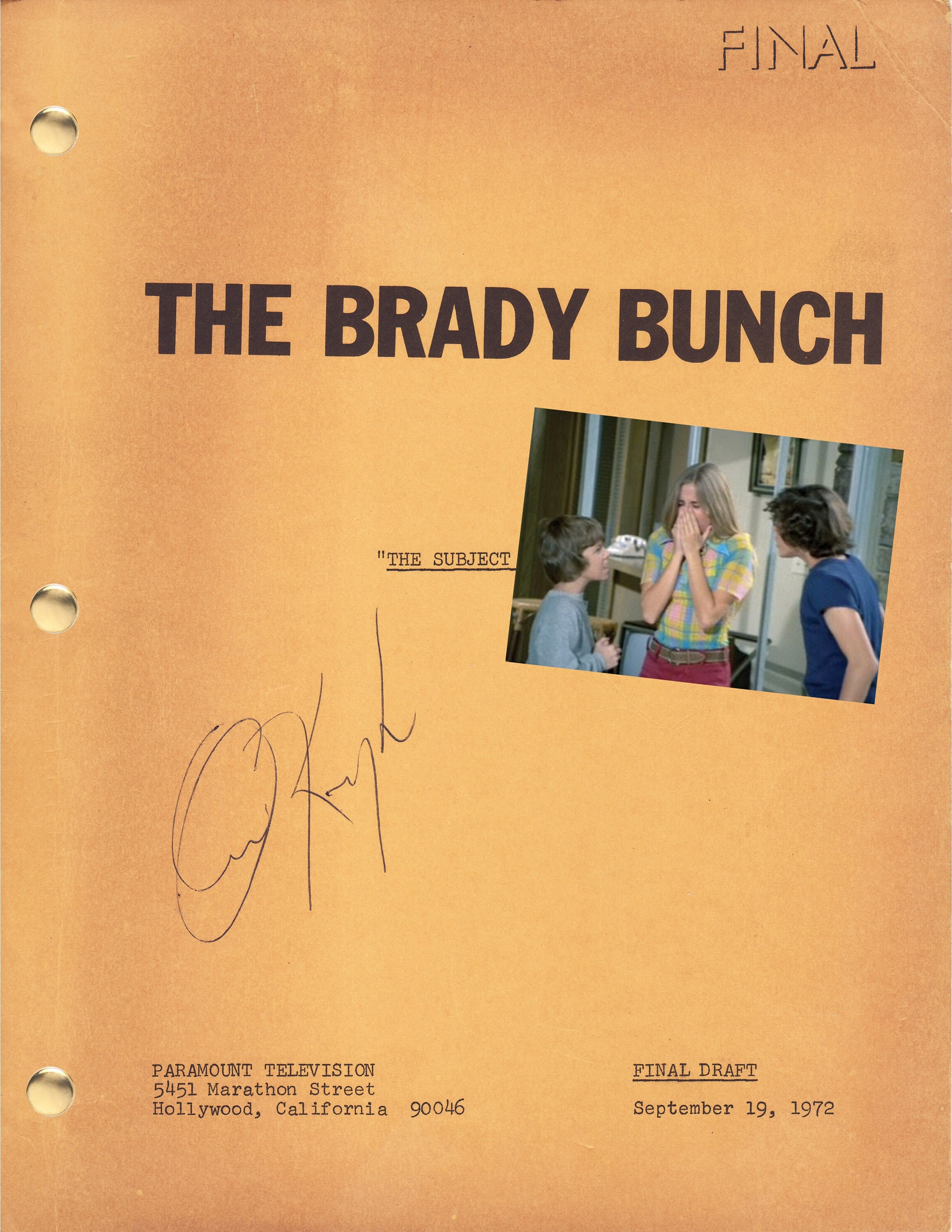 BRADY BUNCH TV Series Script, *special Color Pages* Top Marsha Football ...