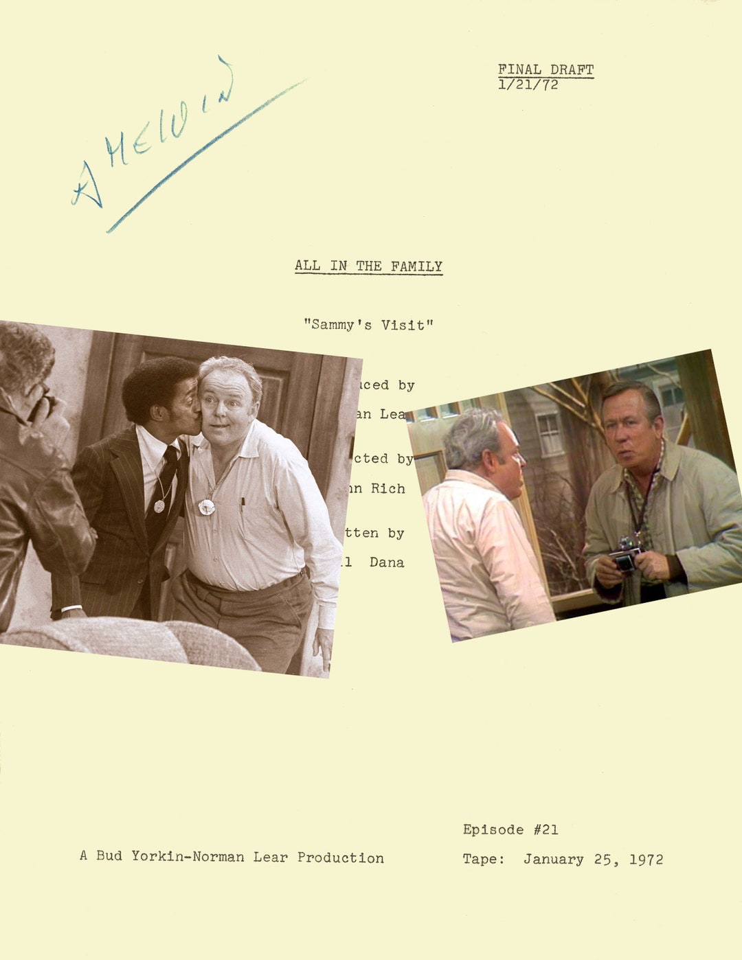 ALL in the FAMILY "sammy's Visit" Script - ICONIC Tv Series Episode ...