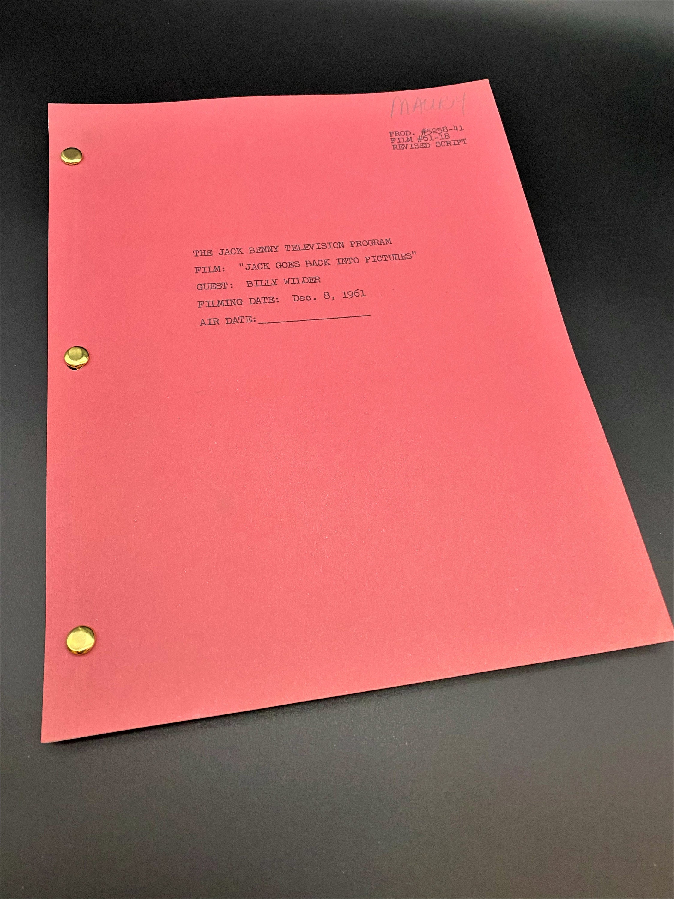 JACK BENNY Program TV Series Script, Director Billy Wilder, 1961 Comedy ...