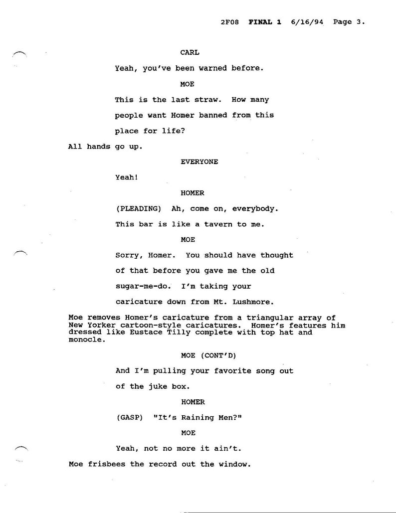 SIMPSONS TV Series Script CHEERS Cast Reunion Episode - Etsy