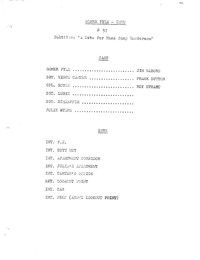 GOMER PYLE TV Series Script, Jim Nabors Frank Sutton, Andy Griffith ...