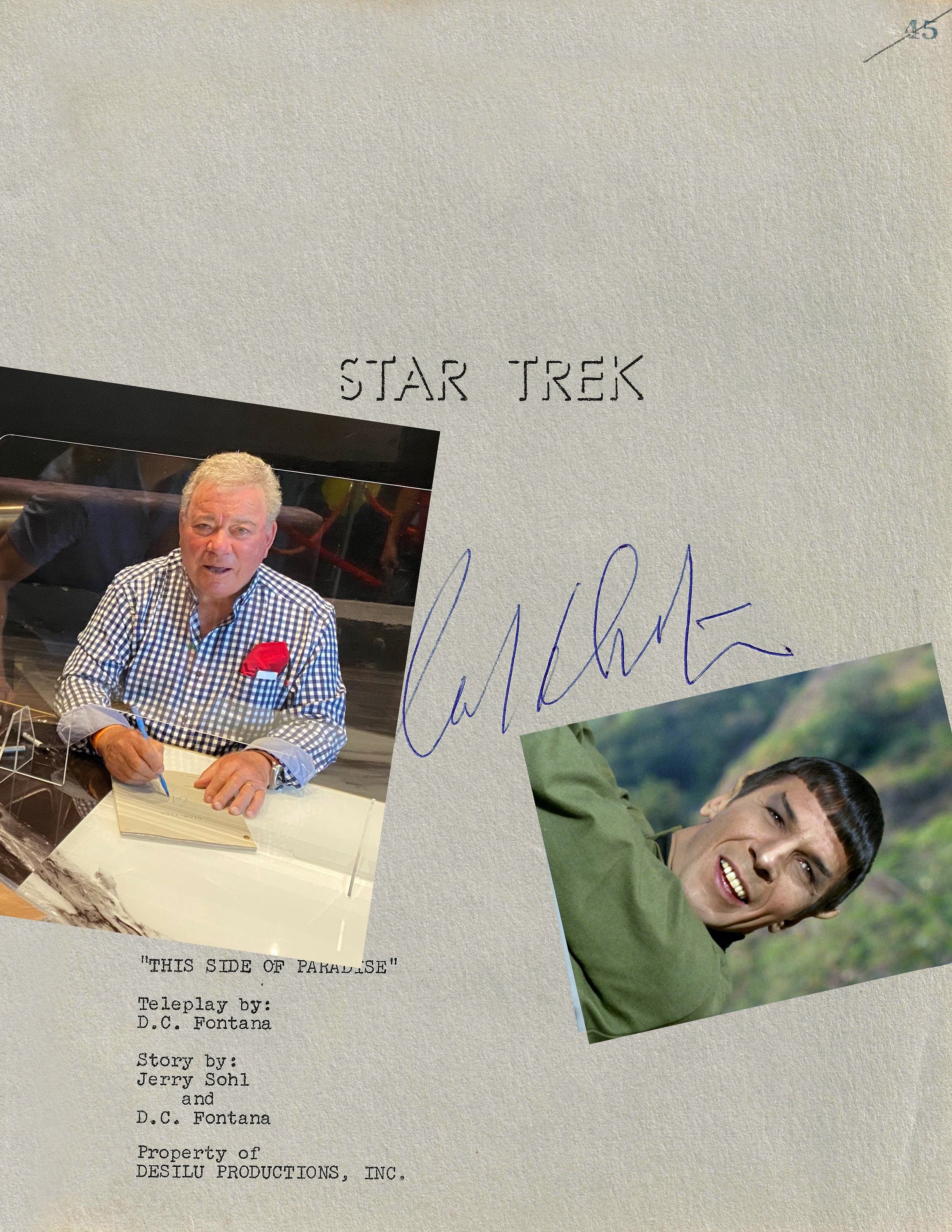 STAR TREK RP of William Shatner Signed 1st Season Tv Script, This Side ...