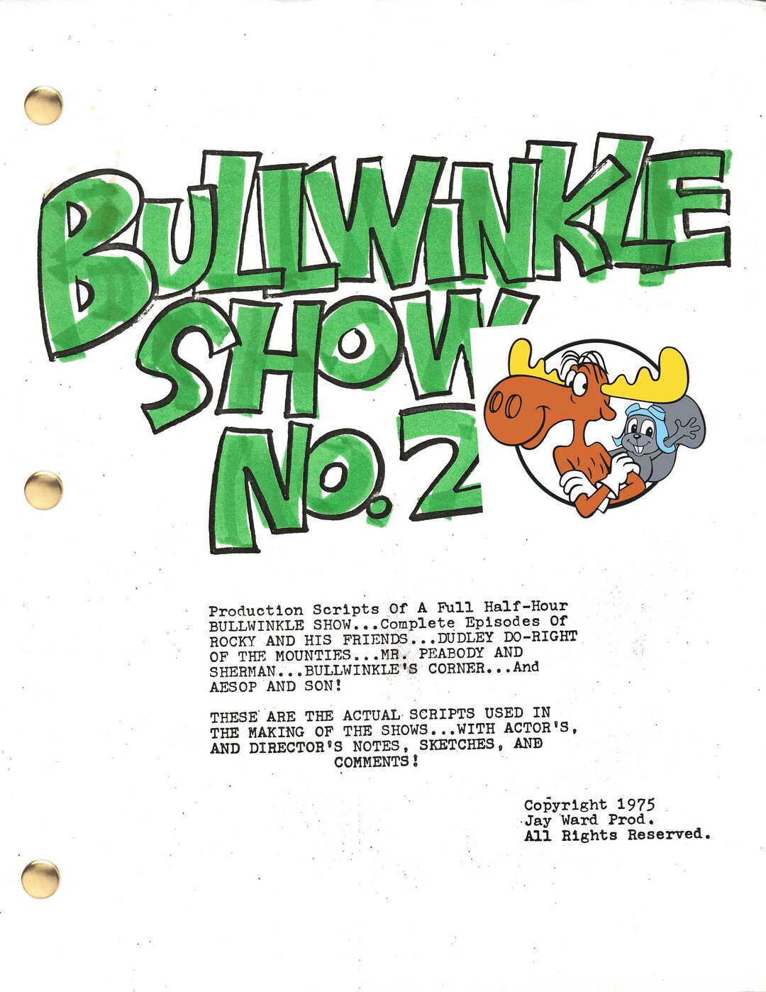 ROCKY & BULLWINKLE Animated Cartoon TV Series Script, Dudley Do-right ...