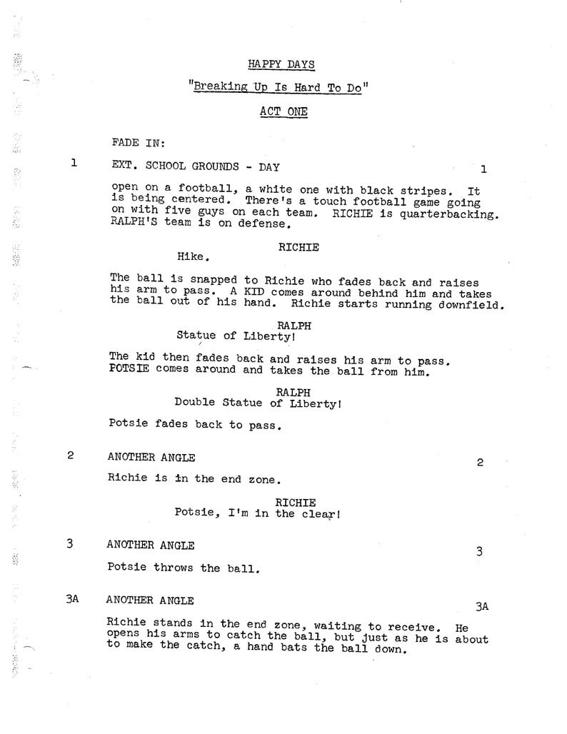 HAPPY DAYS TV Series Script, Fonz Sitcom Episode 9, Copy of Henry ...