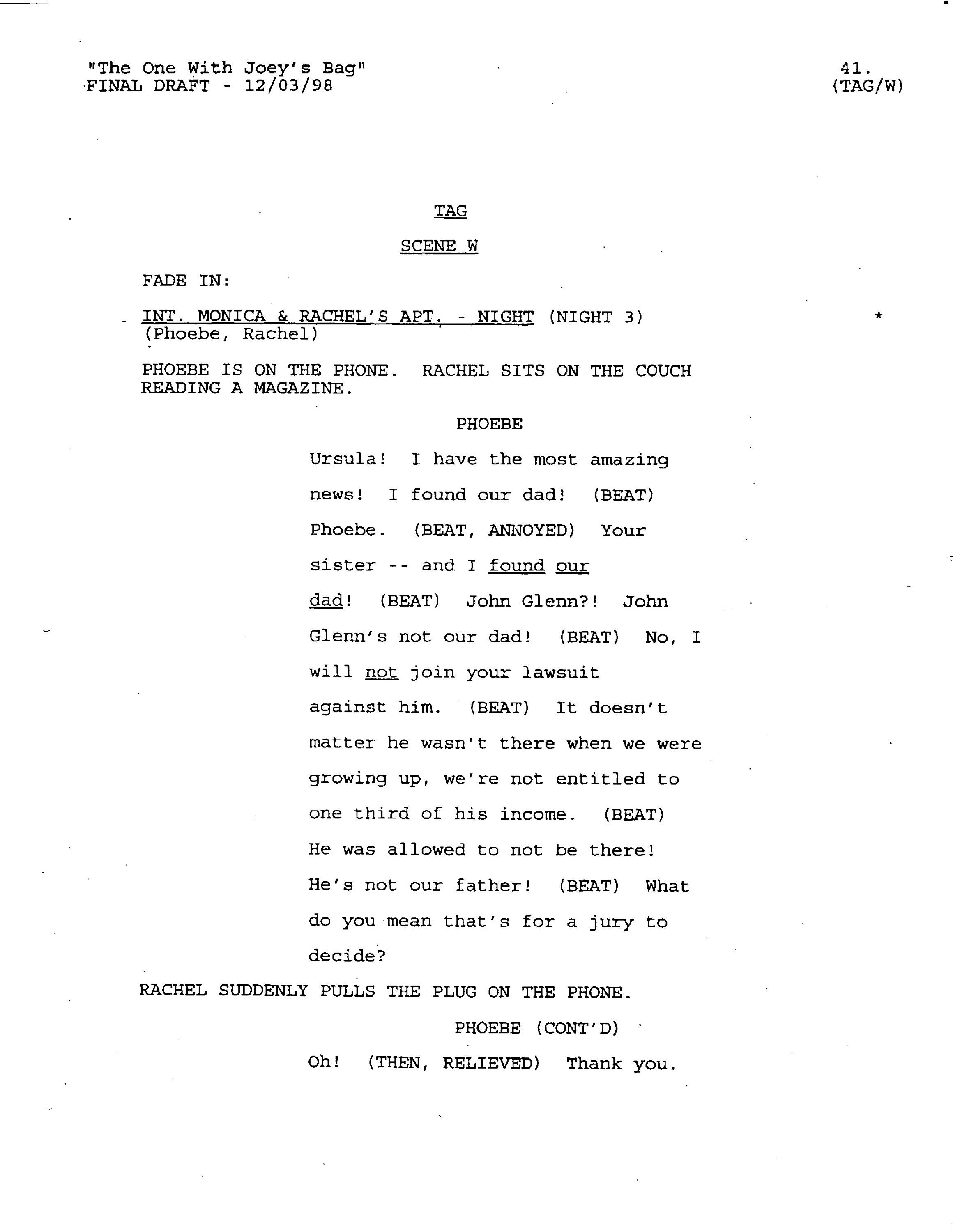 FRIENDS TV Series Script "joey's Bag" - Jen Aniston, Courteney Cox ...