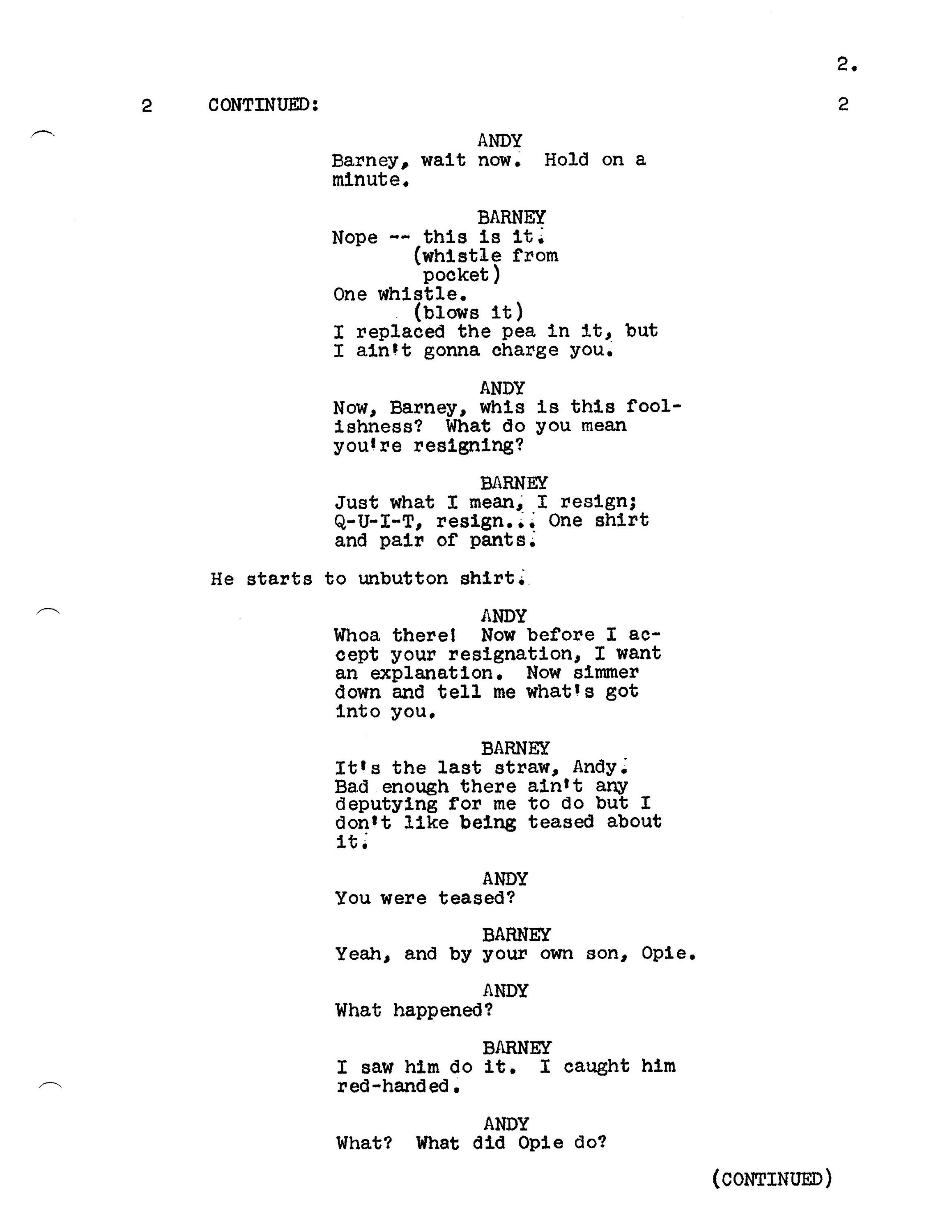 ANDY GRIFFITH SHOW Tv Series Script, Deputy Barney Fife Episode, Don ...